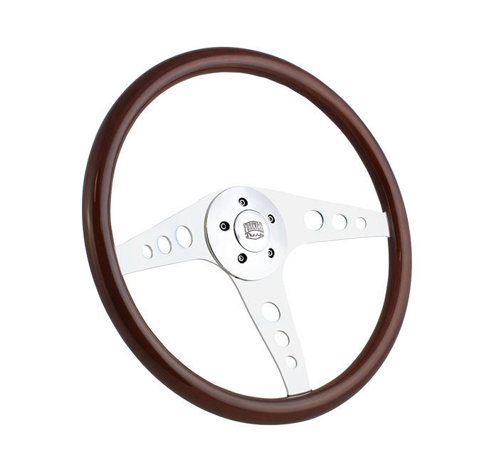 18-Inch Chromed Dark Wood Indy Steering Wheel - Big Rig Chrome