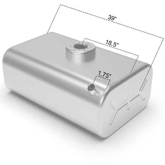 60 Gallon Rectangular Semi Truck Fuel Tank - Driver Side Fill