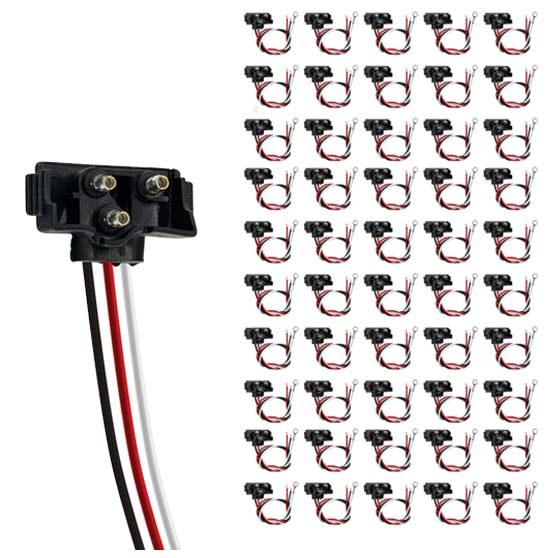 "50 Pack 3 Wire Pigtail Plugs with 3 Prong Right Angle Plug - 12" Lead"