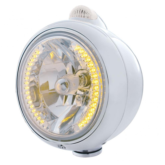 Guide Headlight with 34 Amber LEDs & Turn Signal - Big Rig Chrome