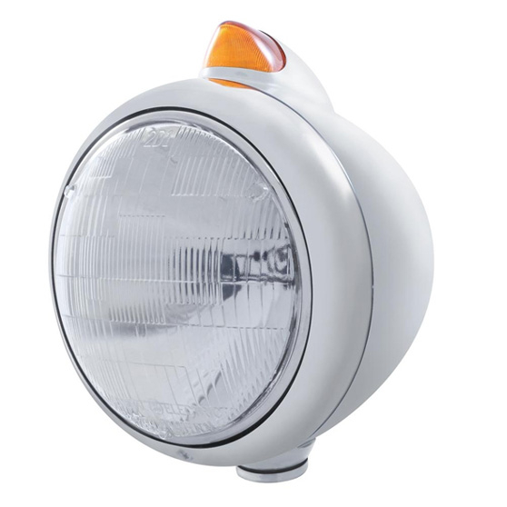 Stainless Headlight with Dual LED Turn Signal - Big Rig Chrome