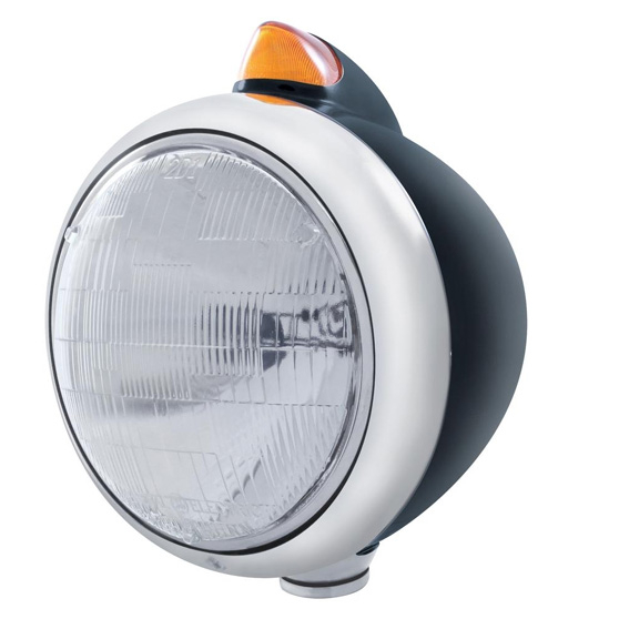 Black Guide Headlight: 34 LED & Dual Turn Signal for Semi