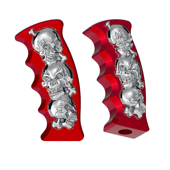 Red Pistol Grip Gearshift Knob with Chrome Skulls for Semi Trucks