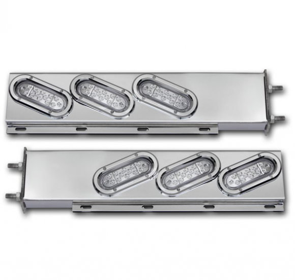 Stainless Steel Rear Light Bar w/LED & Chrome Bezels Oval Light